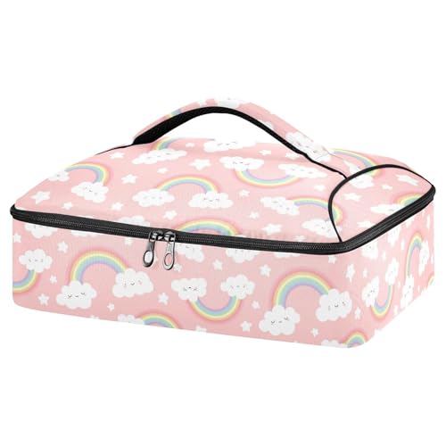 Kcldeci Insulated Thermal Food Carrier Insulated Casserole Carrier for Hot or Cold Food,Rainbow Pink Sky Insulated Tote Bag for Potluck Cookouts Parties Picnic,Lasagna Lugger