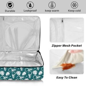 Kcldeci Insulated Thermal Food Carrier Insulated Casserole Carrier for Hot or Cold Food,Tropical Monstera Leaves Lizard Insulated Tote Bag for Potluck Cookouts Parties Picnic,Lasagna Lugger