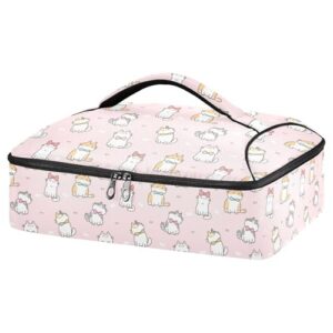 kcldeci insulated thermal food carrier insulated casserole carrier for hot or cold food,cartoon cat pink insulated tote bag for potluck cookouts parties picnic,lasagna lugger