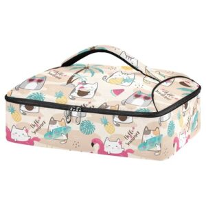 kcldeci insulated thermal food carrier insulated casserole carrier for hot or cold food,kawaii summer cute cats (2) insulated tote bag for potluck cookouts parties picnic,lasagna lugger