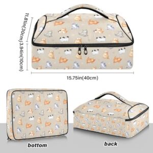 Kcldeci Insulated Thermal Food Carrier Insulated Casserole Carrier for Hot or Cold Food,Cute Cat Light Brown Insulated Tote Bag for Potluck Cookouts Parties Picnic,Lasagna Lugger