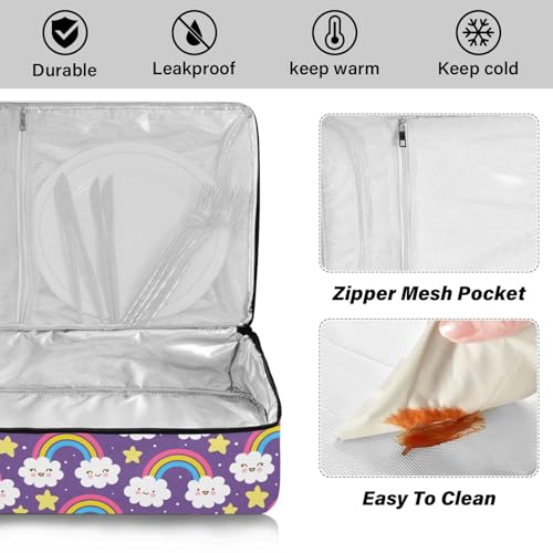 Kcldeci Insulated Thermal Food Carrier Insulated Casserole Carrier for Hot or Cold Food,Cute Cartoon Clouds Rainbows and Stars Insulated Tote Bag for Potluck Cookouts Parties Picnic,Lasagna Lugger