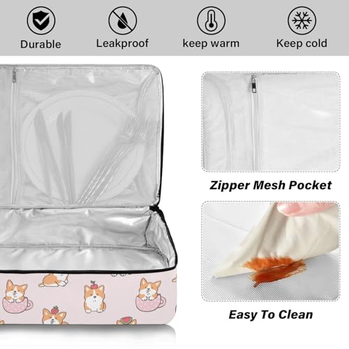 Kcldeci Insulated Thermal Food Carrier Insulated Casserole Carrier for Hot or Cold Food,Cute Cartoon Corgi Dog (2) Insulated Tote Bag for Potluck Cookouts Parties Picnic,Lasagna Lugger