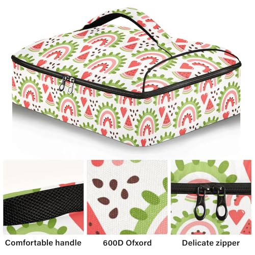 Kcldeci Insulated Thermal Food Carrier Insulated Casserole Carrier for Hot or Cold Food,Rainbow Slice Of Watermelon and Heart Insulated Tote Bag for Potluck Cookouts Parties Picnic,Lasagna Lugger