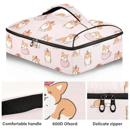 Kcldeci Insulated Thermal Food Carrier Insulated Casserole Carrier for Hot or Cold Food,Cute Cartoon Corgi Dog (2) Insulated Tote Bag for Potluck Cookouts Parties Picnic,Lasagna Lugger