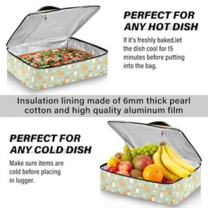 Kcldeci Insulated Thermal Food Carrier Insulated Casserole Carrier for Hot or Cold Food,Cartoon Dog and Flower Insulated Tote Bag for Potluck Cookouts Parties Picnic,Lasagna Lugger