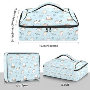 Kcldeci Insulated Thermal Food Carrier Insulated Casserole Carrier for Hot or Cold Food,Cute Cartoon Cat on Light Blue Insulated Tote Bag for Potluck Cookouts Parties Picnic,Lasagna Lugger