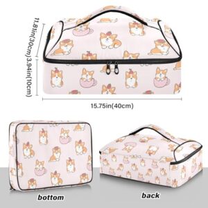 Kcldeci Insulated Thermal Food Carrier Insulated Casserole Carrier for Hot or Cold Food,Cute Cartoon Corgi Dog (2) Insulated Tote Bag for Potluck Cookouts Parties Picnic,Lasagna Lugger