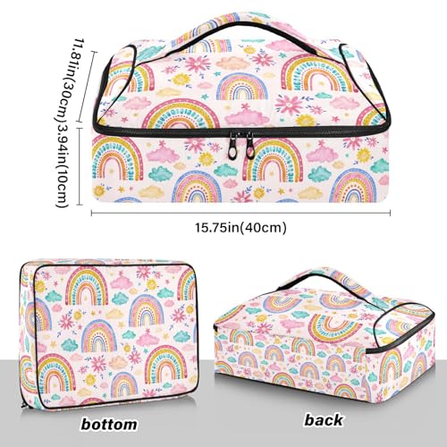 Kcldeci Insulated Thermal Food Carrier Insulated Casserole Carrier for Hot or Cold Food,Rainbow Clouds Stars Insulated Tote Bag for Potluck Cookouts Parties Picnic,Lasagna Lugger