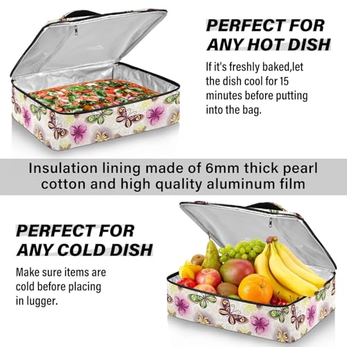 Kcldeci Insulated Thermal Food Carrier Insulated Casserole Carrier for Hot or Cold Food,Spring Colorful Butterflies Insulated Tote Bag for Potluck Cookouts Parties Picnic,Lasagna Lugger