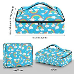 Kcldeci Insulated Thermal Food Carrier Insulated Casserole Carrier for Hot or Cold Food,Rainbows Sky and Clouds Insulated Tote Bag for Potluck Cookouts Parties Picnic,Lasagna Lugger