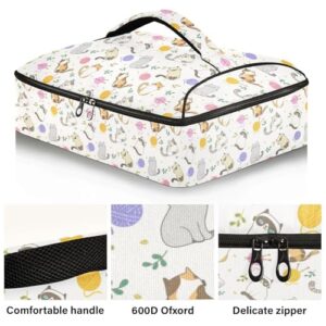 Kcldeci Insulated Thermal Food Carrier Insulated Casserole Carrier for Hot or Cold Food,Cute Cartoon Cat Insulated Tote Bag for Potluck Cookouts Parties Picnic,Lasagna Lugger