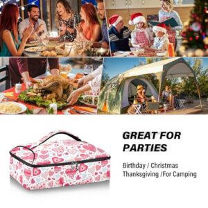 Kcldeci Insulated Thermal Food Carrier Insulated Casserole Carrier for Hot or Cold Food,Cute Hearts Patchwork Insulated Tote Bag for Potluck Cookouts Parties Picnic,Lasagna Lugger