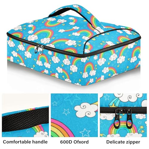 Kcldeci Insulated Thermal Food Carrier Insulated Casserole Carrier for Hot or Cold Food,Rainbows Sky and Clouds Insulated Tote Bag for Potluck Cookouts Parties Picnic,Lasagna Lugger