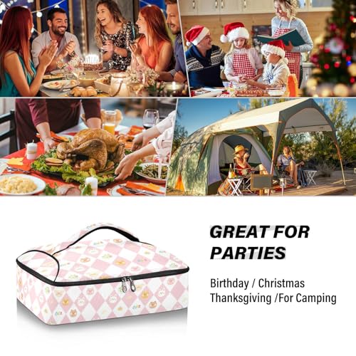 Kcldeci Insulated Thermal Food Carrier Insulated Casserole Carrier for Hot or Cold Food,Cute Animals Face Insulated Tote Bag for Potluck Cookouts Parties Picnic,Lasagna Lugger