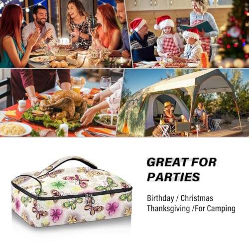 Kcldeci Insulated Thermal Food Carrier Insulated Casserole Carrier for Hot or Cold Food,Spring Colorful Butterflies Insulated Tote Bag for Potluck Cookouts Parties Picnic,Lasagna Lugger