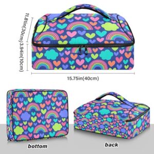 Kcldeci Insulated Thermal Food Carrier Insulated Casserole Carrier for Hot or Cold Food,Colorful Heart Rainbow and Cloud Insulated Tote Bag for Potluck Cookouts Parties Picnic,Lasagna Lugger