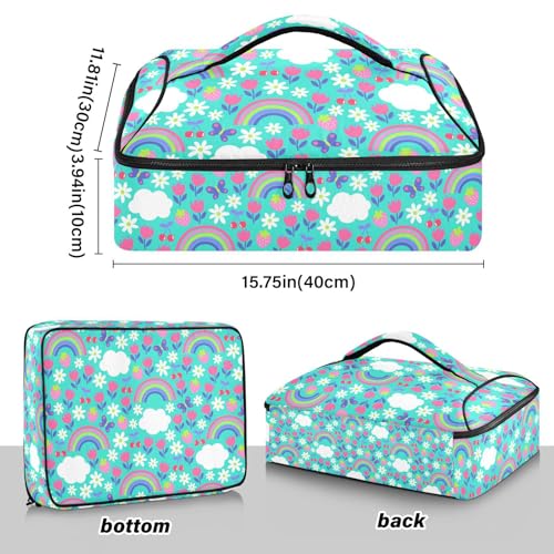 Kcldeci Insulated Thermal Food Carrier Insulated Casserole Carrier for Hot or Cold Food,Floral Fruit Rainbow and Cloud Insulated Tote Bag for Potluck Cookouts Parties Picnic,Lasagna Lugger