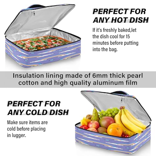 Kcldeci Insulated Thermal Food Carrier Insulated Casserole Carrier for Hot or Cold Food,Rainbow and Clouds Cartoon Insulated Tote Bag for Potluck Cookouts Parties Picnic,Lasagna Lugger