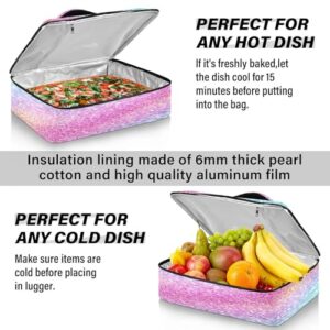 Kcldeci Insulated Thermal Food Carrier Insulated Casserole Carrier for Hot or Cold Food,Fun Rainbowcolor Glitter Sparkle Insulated Tote Bag for Potluck Cookouts Parties Picnic,Lasagna Lugger