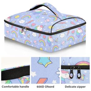 Kcldeci Insulated Thermal Food Carrier Insulated Casserole Carrier for Hot or Cold Food,Unicorn Rainbow Insulated Tote Bag for Potluck Cookouts Parties Picnic,Lasagna Lugger