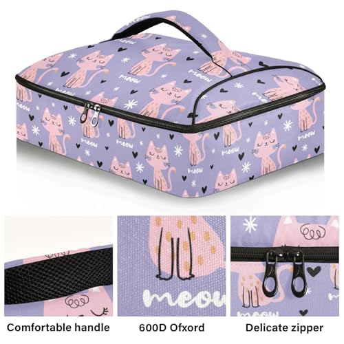 Kcldeci Insulated Thermal Food Carrier Insulated Casserole Carrier for Hot or Cold Food,Cute Cat (2) Insulated Tote Bag for Potluck Cookouts Parties Picnic,Lasagna Lugger