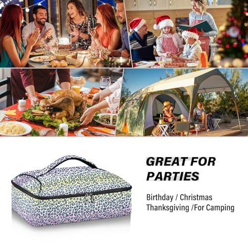 Kcldeci Insulated Thermal Food Carrier Insulated Casserole Carrier for Hot or Cold Food,Cartoon Leopard Skin Insulated Tote Bag for Potluck Cookouts Parties Picnic,Lasagna Lugger