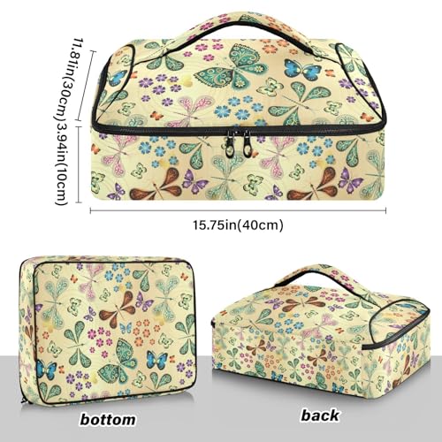 Kcldeci Insulated Thermal Food Carrier Insulated Casserole Carrier for Hot or Cold Food,Spring Golden Floral Insulated Tote Bag for Potluck Cookouts Parties Picnic,Lasagna Lugger