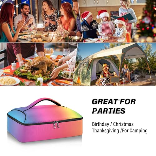 Kcldeci Insulated Thermal Food Carrier Insulated Casserole Carrier for Hot or Cold Food,Rainbow Gradient Insulated Tote Bag for Potluck Cookouts Parties Picnic,Lasagna Lugger