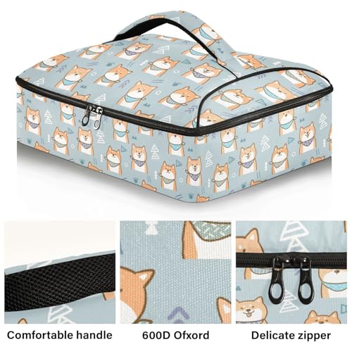 Kcldeci Insulated Thermal Food Carrier Insulated Casserole Carrier for Hot or Cold Food,Cartoon Dog Blue Grey Insulated Tote Bag for Potluck Cookouts Parties Picnic,Lasagna Lugger