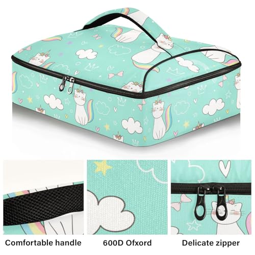 Kcldeci Insulated Thermal Food Carrier Insulated Casserole Carrier for Hot or Cold Food,Kitten Unicorn Insulated Tote Bag for Potluck Cookouts Parties Picnic,Lasagna Lugger