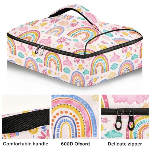 Kcldeci Insulated Thermal Food Carrier Insulated Casserole Carrier for Hot or Cold Food,Rainbow Clouds Stars Insulated Tote Bag for Potluck Cookouts Parties Picnic,Lasagna Lugger