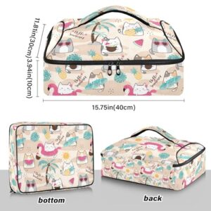 Kcldeci Insulated Thermal Food Carrier Insulated Casserole Carrier for Hot or Cold Food,Kawaii Summer Cute Cats (2) Insulated Tote Bag for Potluck Cookouts Parties Picnic,Lasagna Lugger