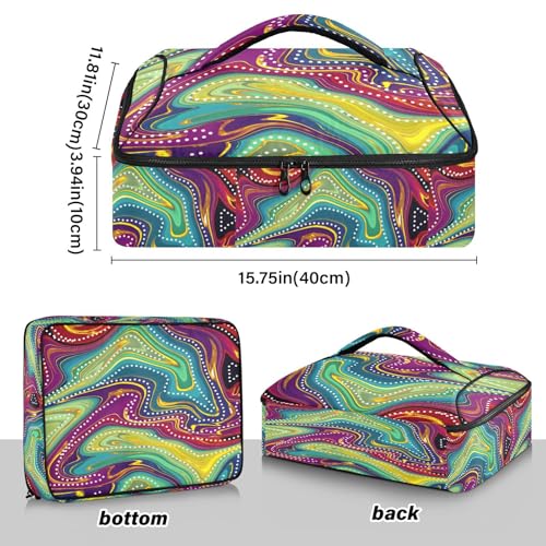 Kcldeci Insulated Thermal Food Carrier Insulated Casserole Carrier for Hot or Cold Food,Rainbow Marble Insulated Tote Bag for Potluck Cookouts Parties Picnic,Lasagna Lugger