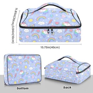 Kcldeci Insulated Thermal Food Carrier Insulated Casserole Carrier for Hot or Cold Food,Unicorn Rainbow Insulated Tote Bag for Potluck Cookouts Parties Picnic,Lasagna Lugger