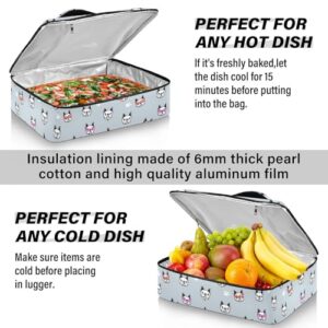 Kcldeci Insulated Thermal Food Carrier Insulated Casserole Carrier for Hot or Cold Food,Bulldog with Sunglasses Heart Insulated Tote Bag for Potluck Cookouts Parties Picnic,Lasagna Lugger