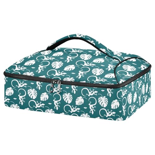 Kcldeci Insulated Thermal Food Carrier Insulated Casserole Carrier for Hot or Cold Food,Tropical Monstera Leaves Lizard Insulated Tote Bag for Potluck Cookouts Parties Picnic,Lasagna Lugger