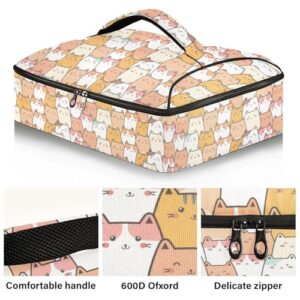 Kcldeci Insulated Thermal Food Carrier Insulated Casserole Carrier for Hot or Cold Food,Cat Cartoon Insulated Tote Bag for Potluck Cookouts Parties Picnic,Lasagna Lugger