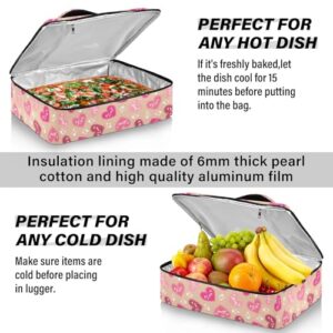 Kcldeci Insulated Thermal Food Carrier Insulated Casserole Carrier for Hot or Cold Food,Romantic Red Hearts Insulated Tote Bag for Potluck Cookouts Parties Picnic,Lasagna Lugger