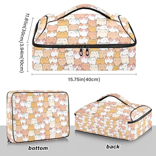 Kcldeci Insulated Thermal Food Carrier Insulated Casserole Carrier for Hot or Cold Food,Cat Cartoon Insulated Tote Bag for Potluck Cookouts Parties Picnic,Lasagna Lugger