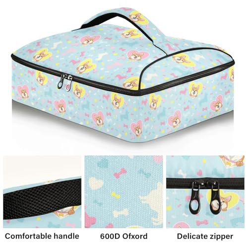 Kcldeci Insulated Thermal Food Carrier Insulated Casserole Carrier for Hot or Cold Food,Welsh Corgi Dog Heart Insulated Tote Bag for Potluck Cookouts Parties Picnic,Lasagna Lugger