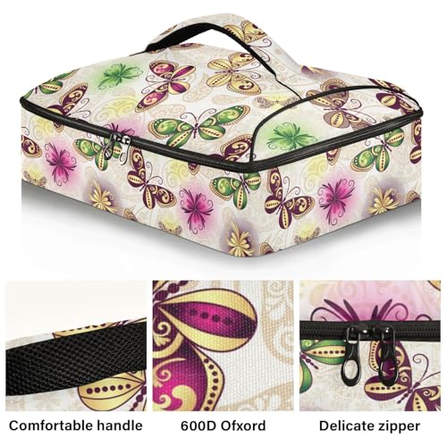 Kcldeci Insulated Thermal Food Carrier Insulated Casserole Carrier for Hot or Cold Food,Spring Colorful Butterflies Insulated Tote Bag for Potluck Cookouts Parties Picnic,Lasagna Lugger