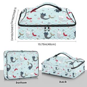 Kcldeci Insulated Thermal Food Carrier Insulated Casserole Carrier for Hot or Cold Food,Cute Cat Mermaid Insulated Tote Bag for Potluck Cookouts Parties Picnic,Lasagna Lugger