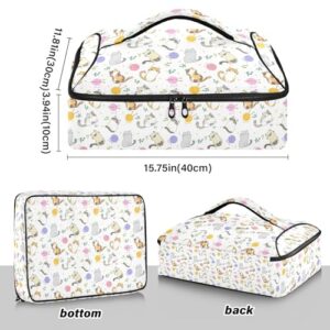 Kcldeci Insulated Thermal Food Carrier Insulated Casserole Carrier for Hot or Cold Food,Cute Cartoon Cat Insulated Tote Bag for Potluck Cookouts Parties Picnic,Lasagna Lugger