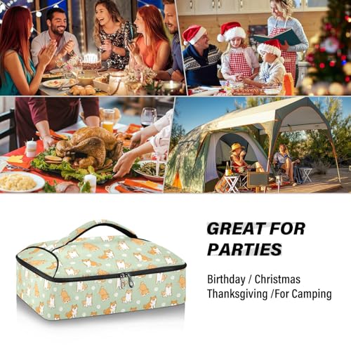 Kcldeci Insulated Thermal Food Carrier Insulated Casserole Carrier for Hot or Cold Food,Cartoon Dog and Flower Insulated Tote Bag for Potluck Cookouts Parties Picnic,Lasagna Lugger