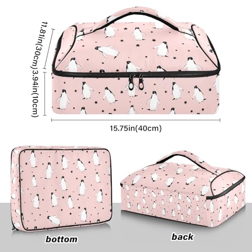 Kcldeci Insulated Thermal Food Carrier Insulated Casserole Carrier for Hot or Cold Food,Penguins and Stars Insulated Tote Bag for Potluck Cookouts Parties Picnic,Lasagna Lugger