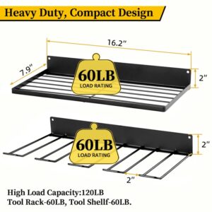 Wall Mounted Power Tool Organizer Holder, Heavy Duty Utility Storage Rack For Battery Powered Hand Tools, Cordless Drill Rack And Tool Shelf W/Compact Design