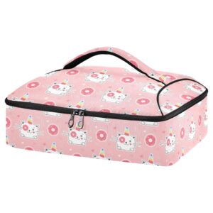 kcldeci insulated thermal food carrier insulated casserole carrier for hot or cold food,sweet kitty unicorn insulated tote bag for potluck cookouts parties picnic,lasagna lugger