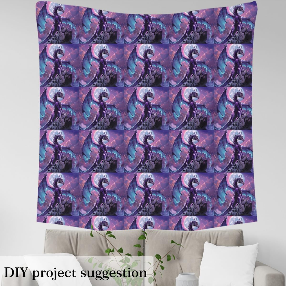 Erosebridal Fantasy Dragon Fabric by The Yard,Western Dragon Upholstery Fabric,Safari Animal Decorative Fabric,Galaxy Sky Indoor Outdoor Fabric,Purple Black,1 Yard