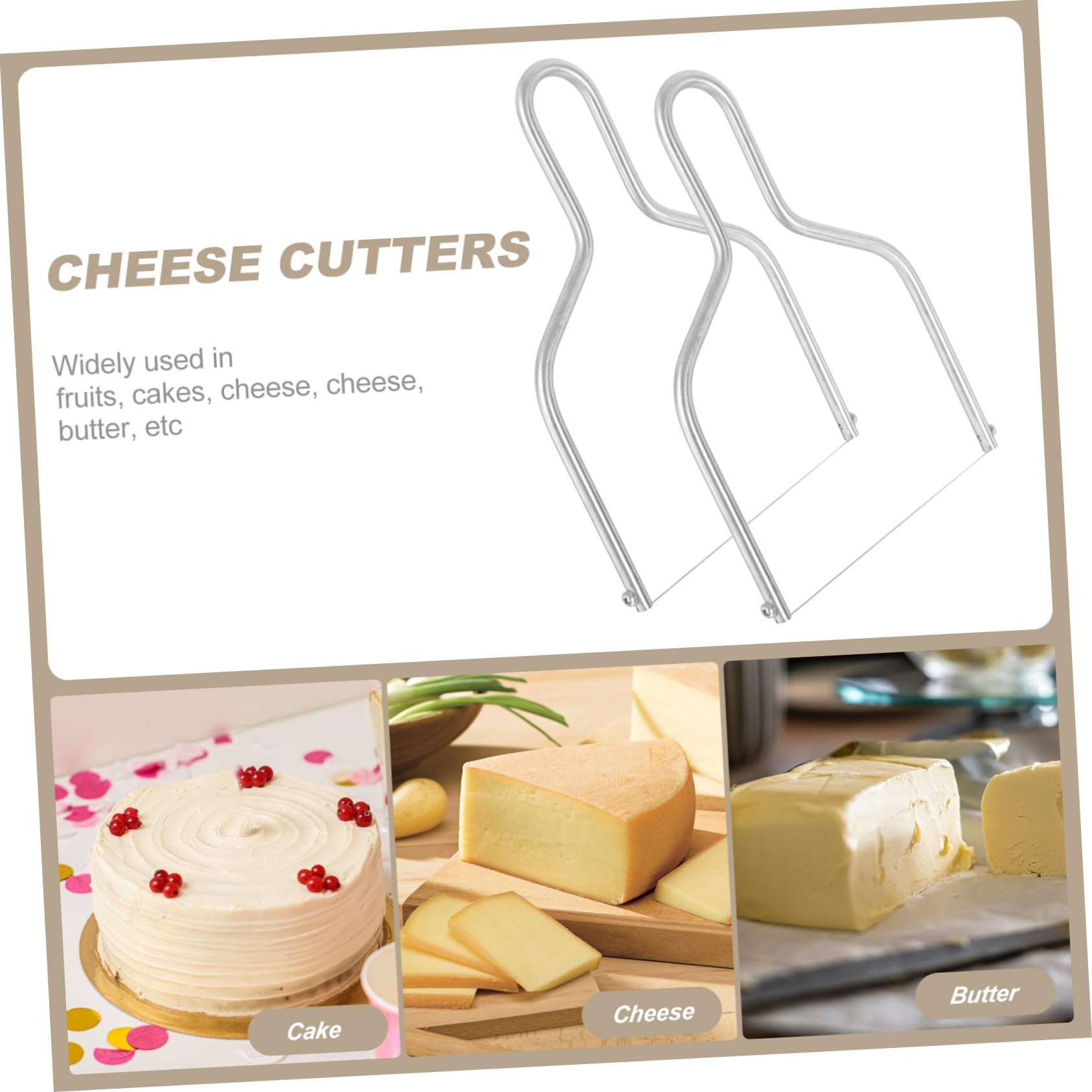 FELTECHELECTR 2pcs Goose Liver Splitter Cheese Slicers Manual Cheese Grater Kitchen Wire Cutter Raclette Butter Steel Slicing Cutter Cheesecake Slicer Butter Wire Cutter Silver Stainless Steel